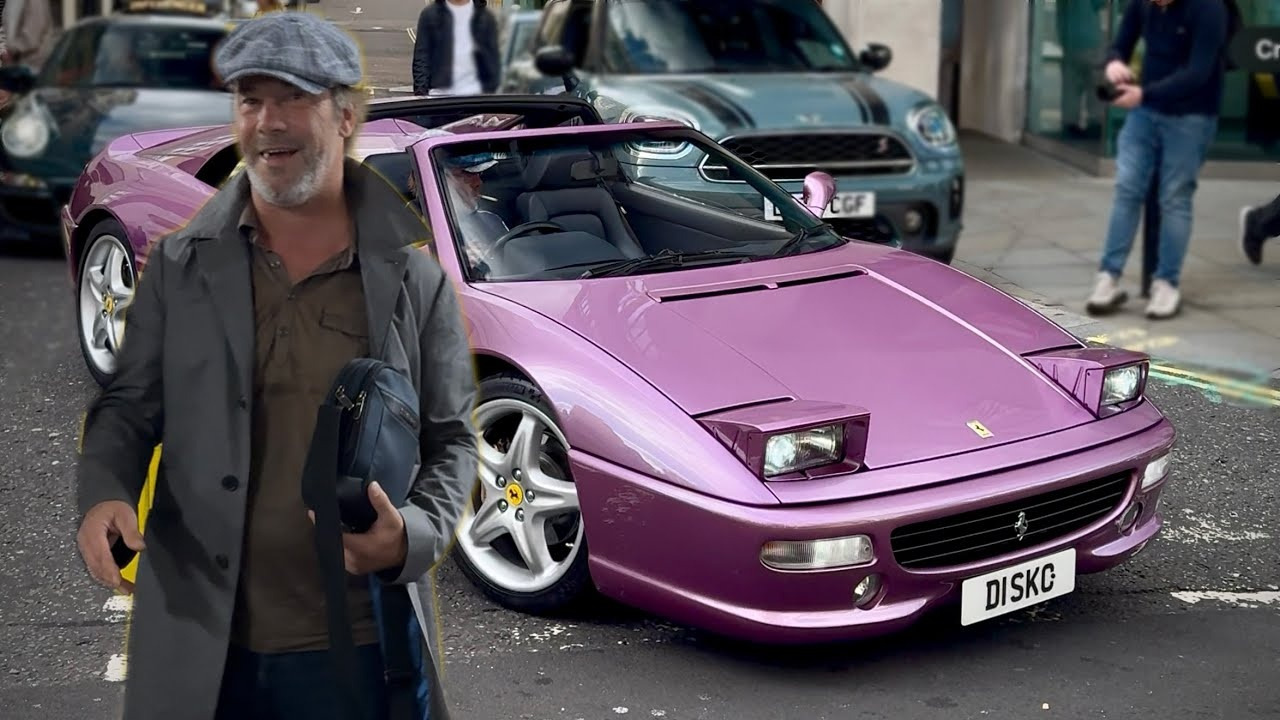 Jay Kay from Jamiroquai driving purple Ferrari F355 GTS in London ...