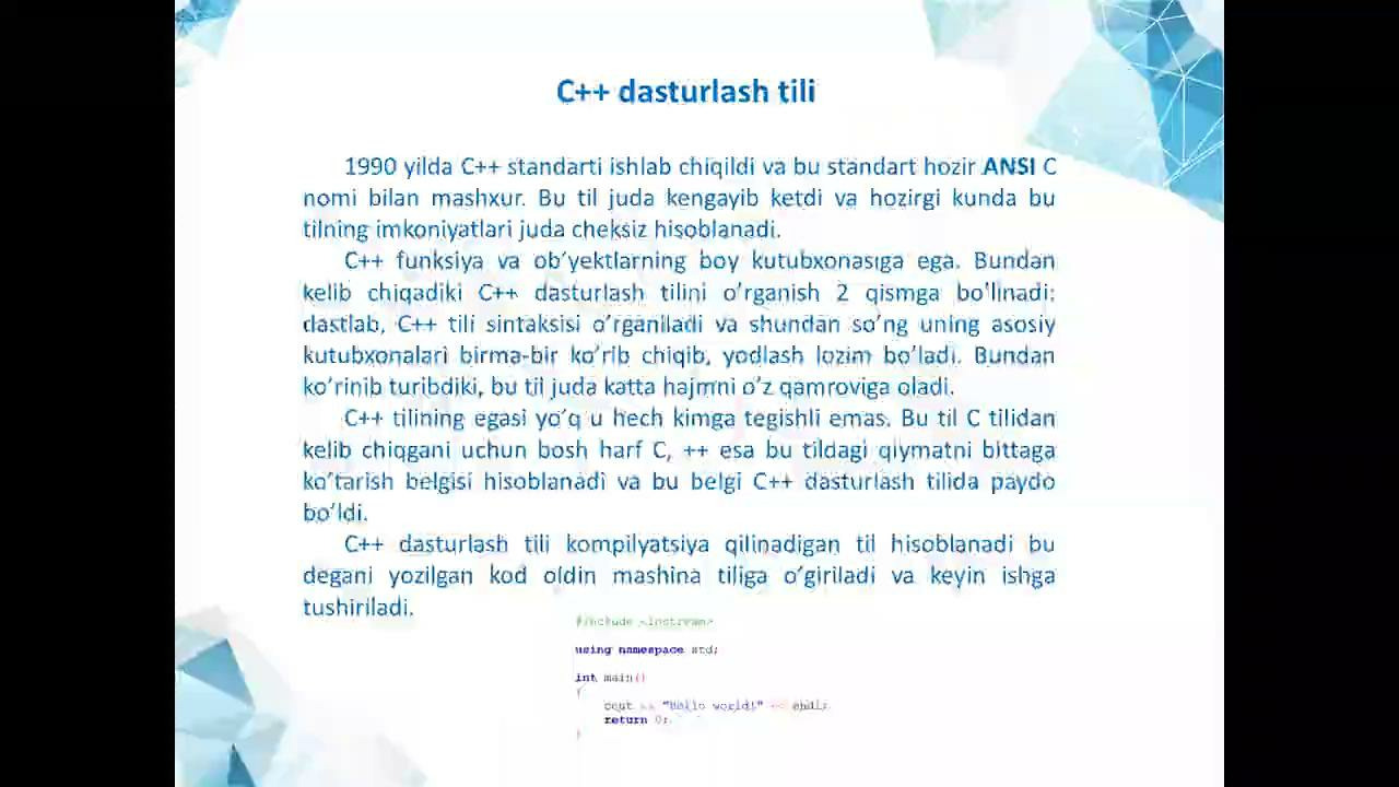 7 MA’RUZA; C dasturlash tilining asosiy tushunchalari va strukturasi - Mover.uz