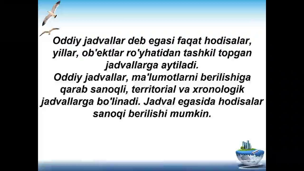 4-Mavzu. Statistik ma’lumotlarni jadval va grafiklarda tasvirlash ...