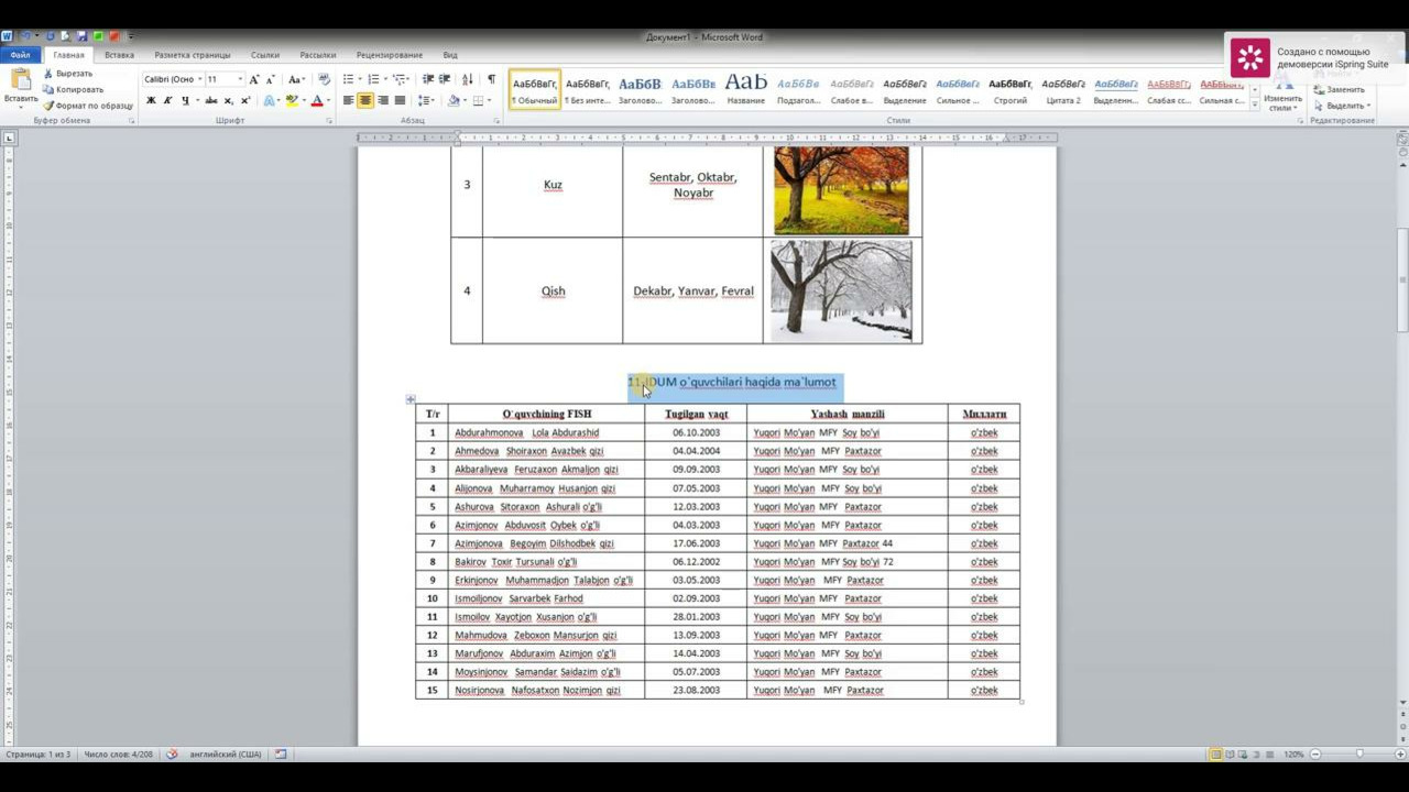 Word dastrurida jadvallar bilan ishlash 1-qism - Mover.uz